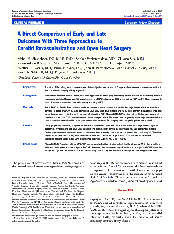 (PDF) A Direct Comparison of Early and Late Outcomes With Three ...