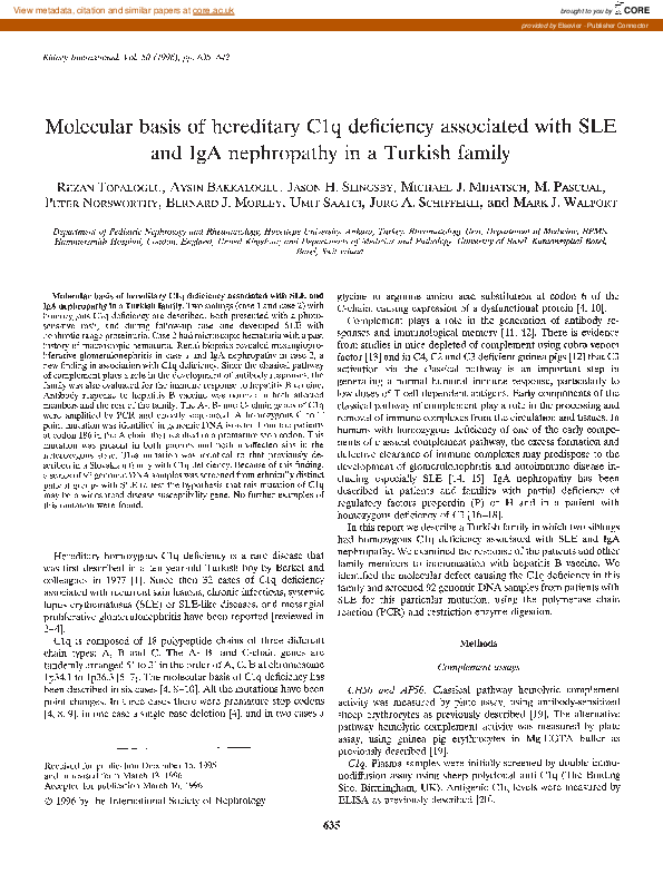 (PDF) Molecular basis of hereditary C1q deficiency associated with SLE ...
