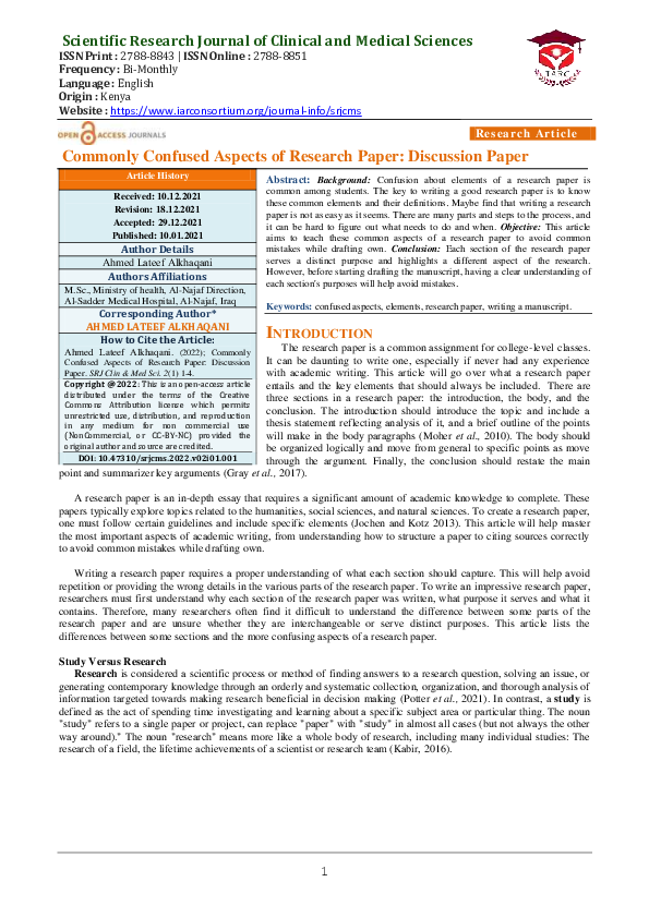 (PDF) Commonly Confused Aspects of Research Paper: Discussion Paper