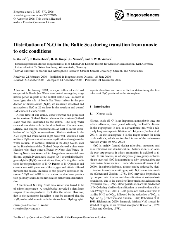 (PDF) Distribution of N 2 O in the Baltic Sea during transition from ...
