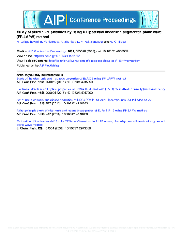 (PDF) Study of aluminium pnictides by using full potential linearized ...