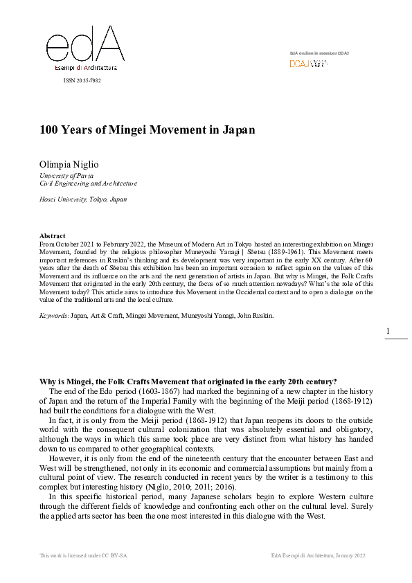 (PDF) 100 Years of Mingei Movement in Japan