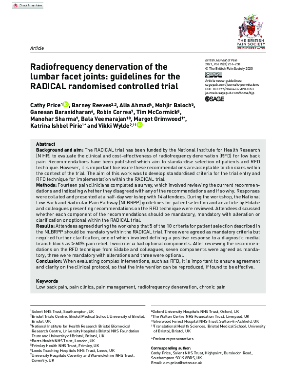 (PDF) Radiofrequency denervation of the lumbar facet joints: guidelines ...