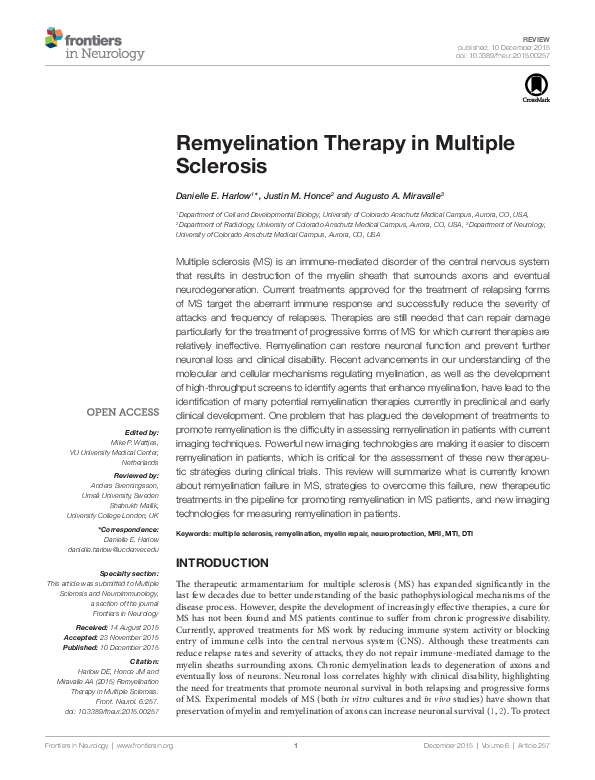 (PDF) Remyelination Therapy in Multiple Sclerosis