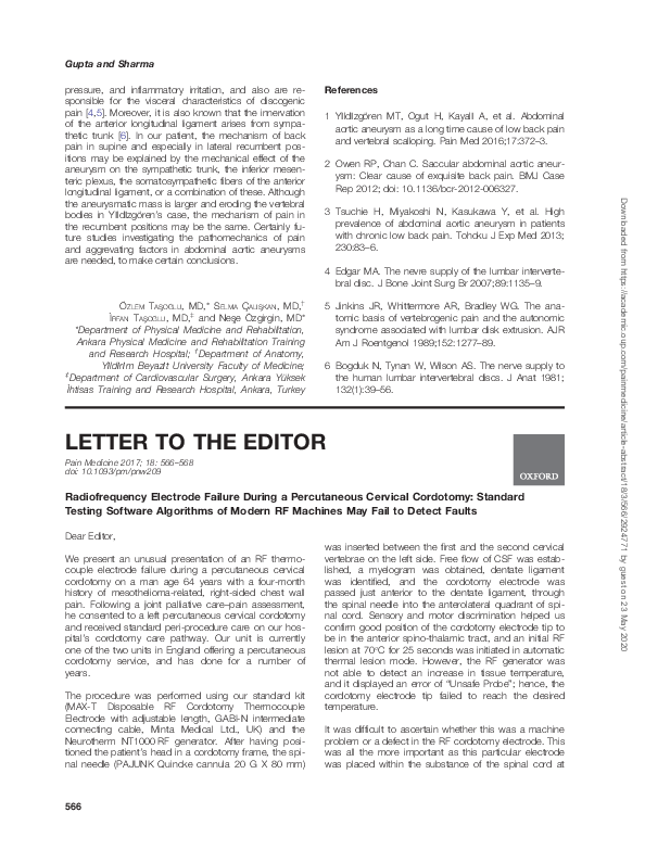 (PDF) Radiofrequency Electrode Failure During a Percutaneous Cervical ...