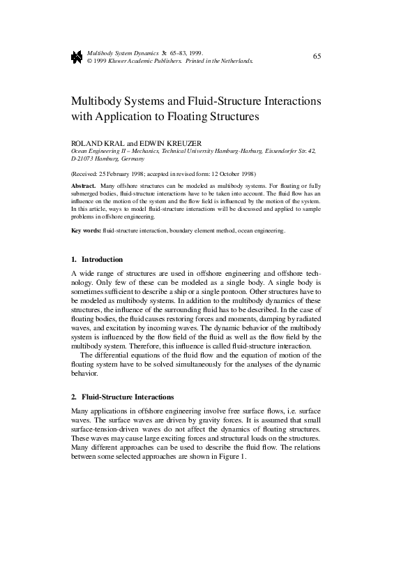 (PDF) Multibody Systems and Fluid-Structure Interactions with Application to Floating Structures