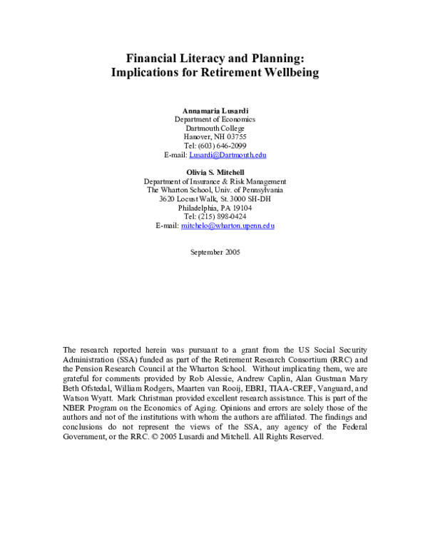 (PDF) Financial literacy and planning: Implications for retirement ...