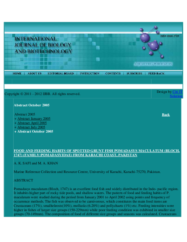 (PDF) Food and Feeding Habits of Spotted Grunt Fish Pomadasys Maculatum ...