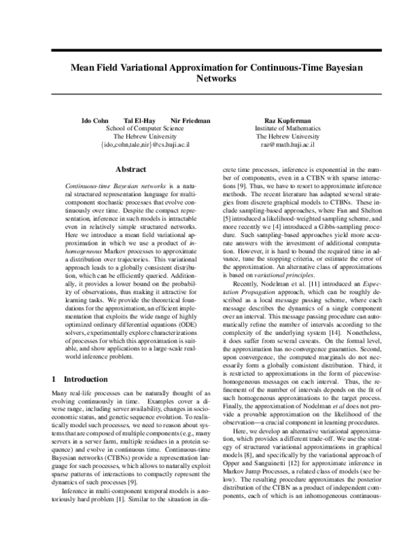 (PDF) Mean Field Variational Approximation for Continuous-Time Bayesian Networks