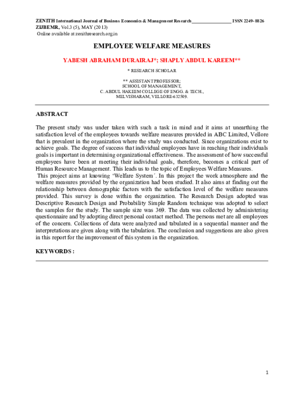 (PDF) Employee welfare measures