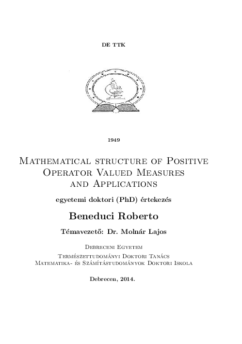 Pdf Mathematical Structure Of Positive Operator Valued Measures And Applications