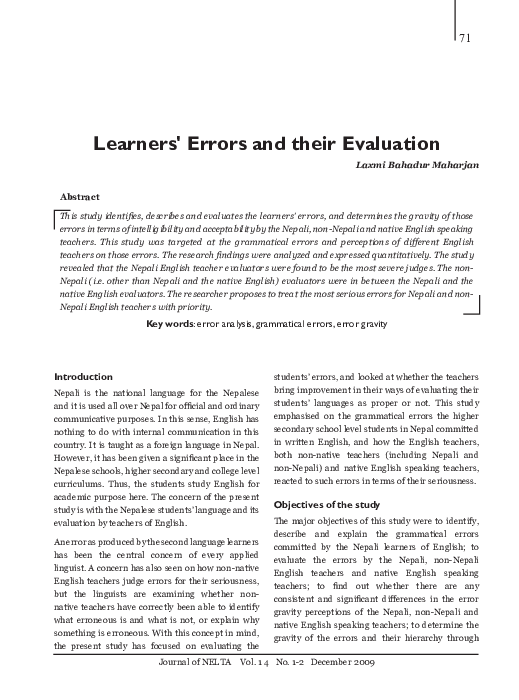 (PDF) Learners' Errors and their Evaluation