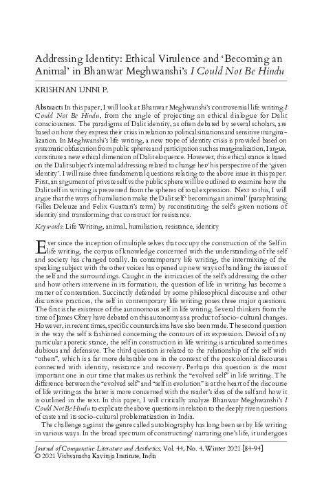 (PDF) Addressing Identity: Ethical Virulence and 'Becoming an Animal ...