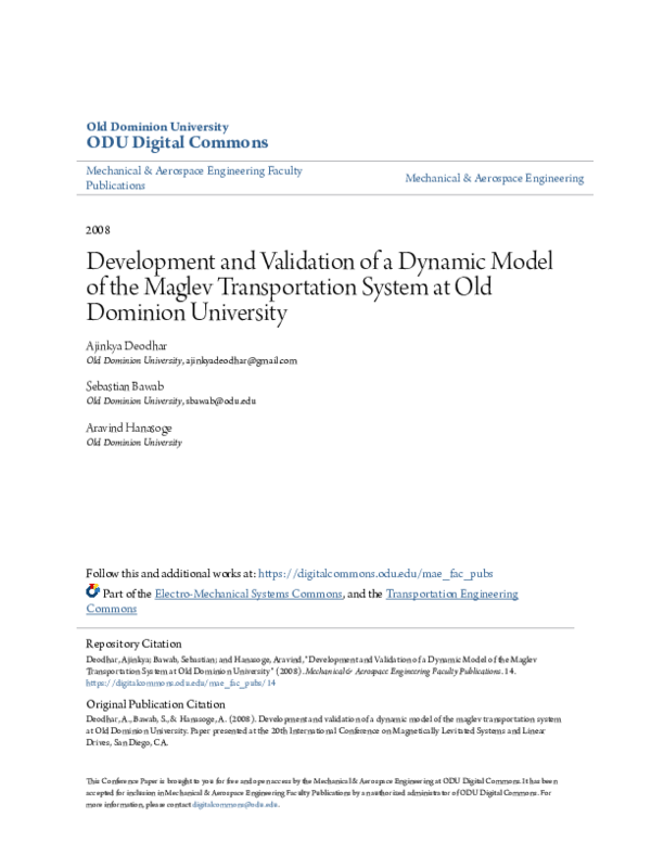 (PDF) Development and validation of a dynamic model of the maglev transportation system at Old ...