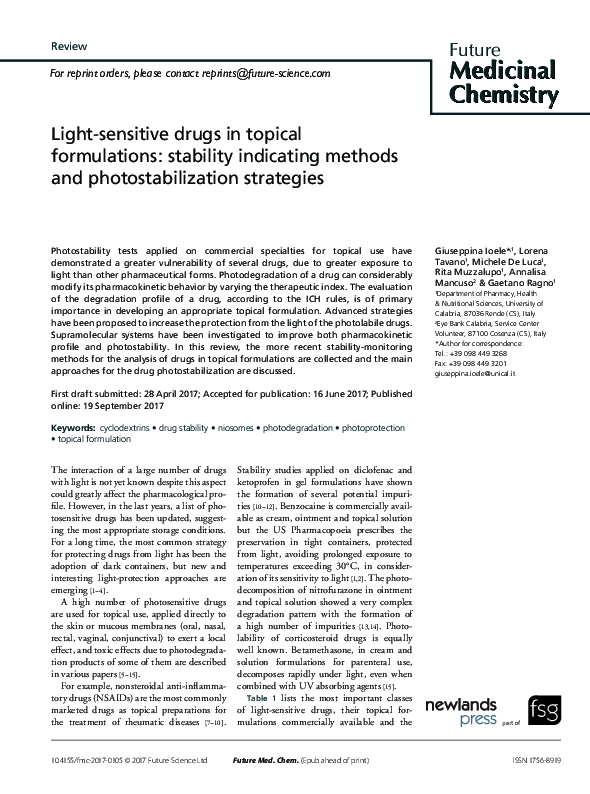(PDF) Light-sensitive drugs in topical formulations: stability ...