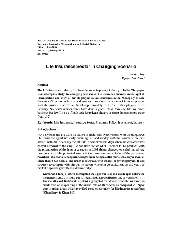 (PDF) Life Insurance Sector in Changing Scenario