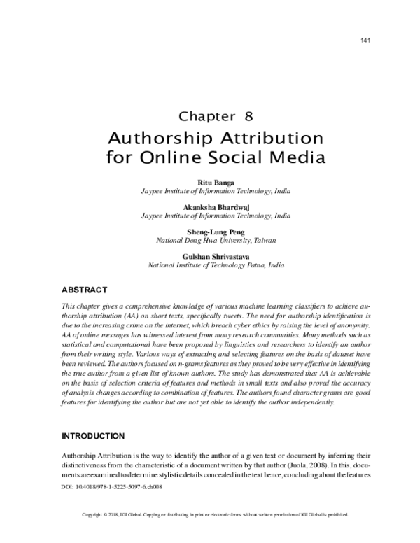 (PDF) Authorship Attribution for Online Social Media