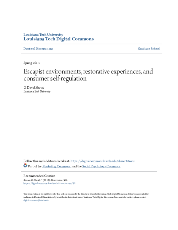 (PDF) Escapist environments, restorative experiences, and consumer self ...