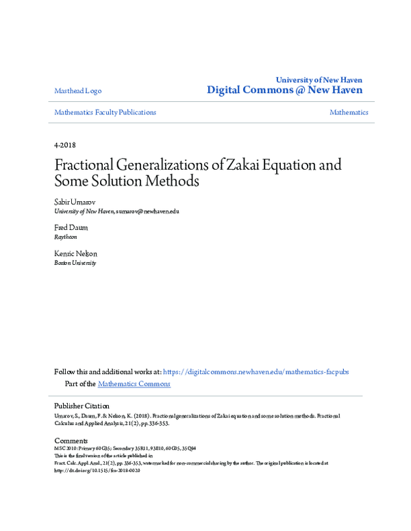 (PDF) Fractional generalizations of Zakai equation and some solution methods