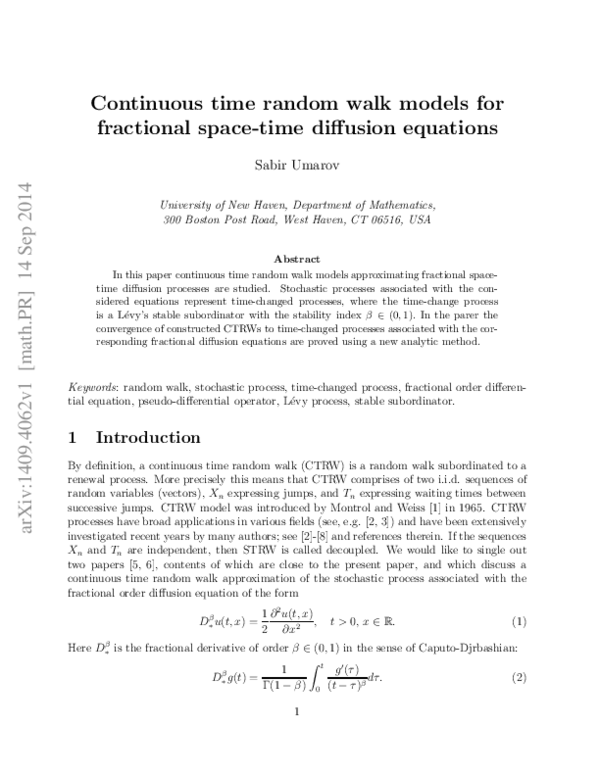 (PDF) Continuous time random walk models for fractional space-time ...