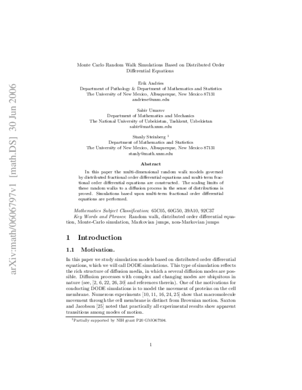 (PDF) Monte Carlo Random Walk Simulations Based on Distributed Order Differential Equations