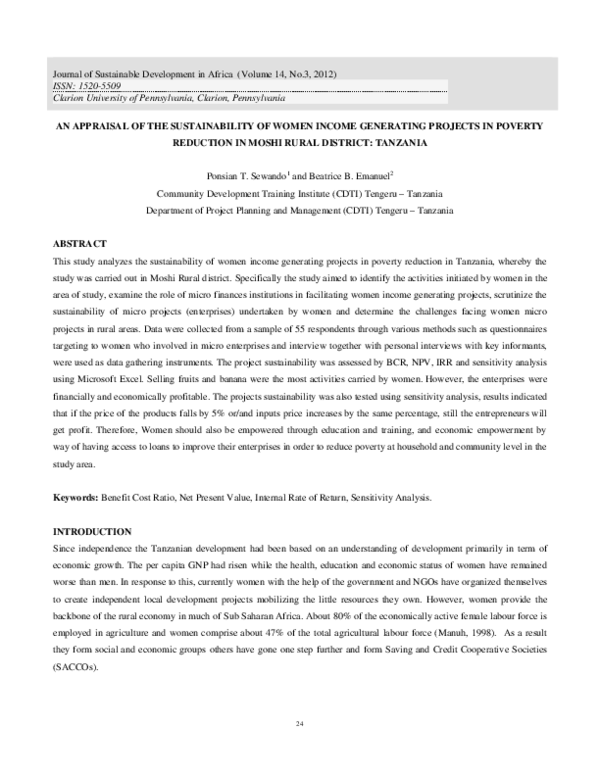 (PDF) An Appraisal of the Sustainability of Women Income Generating ...