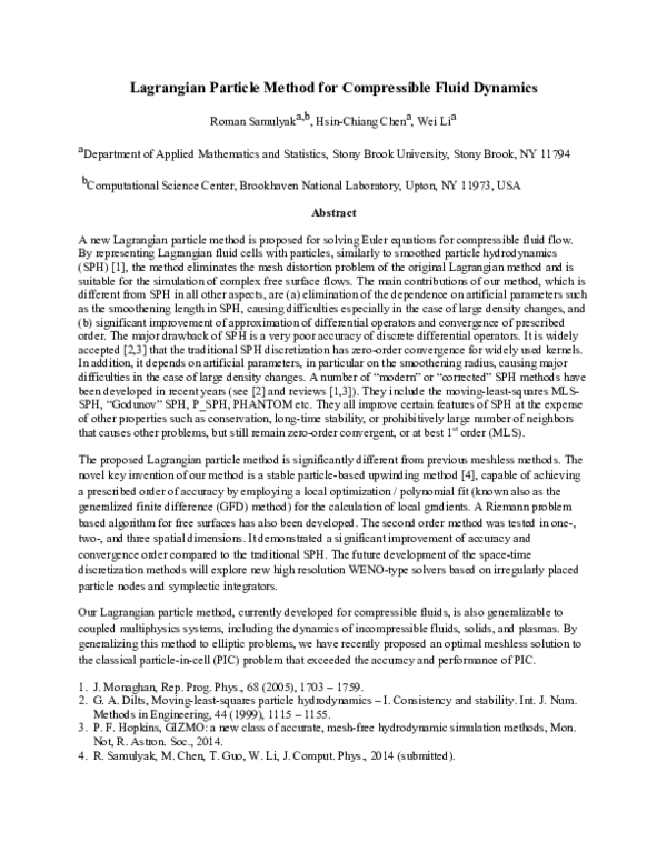 (PDF) Lagrangian particle method for compressible fluid dynamics