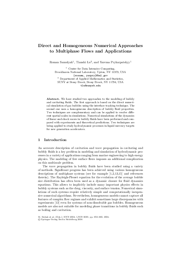 (PDF) Direct and Homogeneous Numerical Approaches to Multiphase Flows and Applications