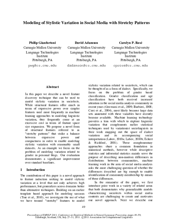 (PDF) Modeling of Stylistic Variation in Social Media with Stretchy ...