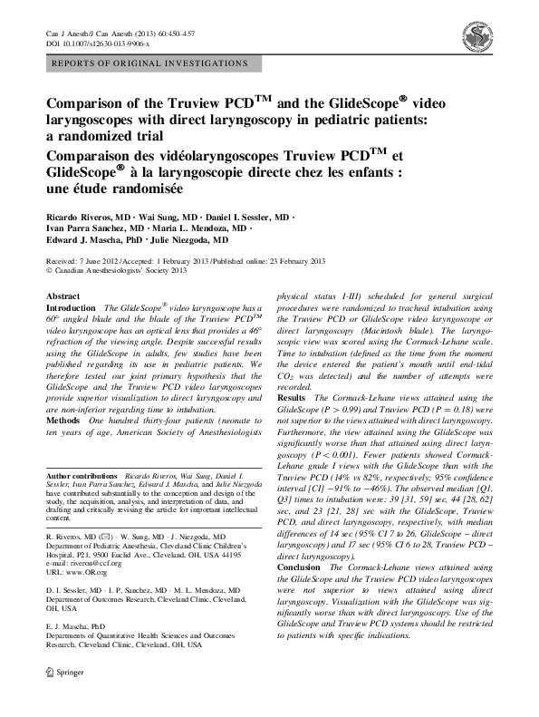 (PDF) Comparison of the Truview PCD™ and the GlideScope® video ...