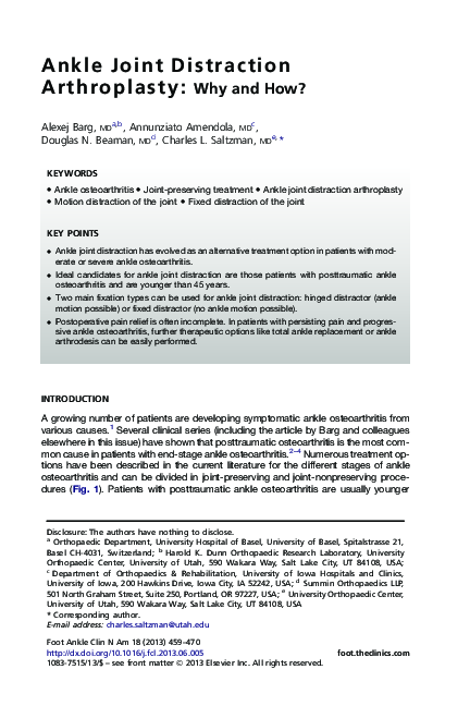 (PDF) Ankle joint distraction arthroplasty: why and how?