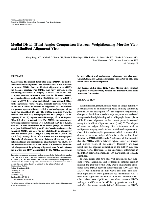 (PDF) Medial Distal Tibial Angle: Comparison Between Weightbearing ...