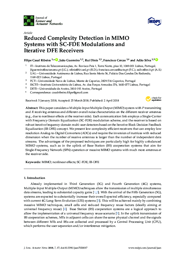 (PDF) Reduced Complexity Detection in MIMO Systems with SC-FDE ...