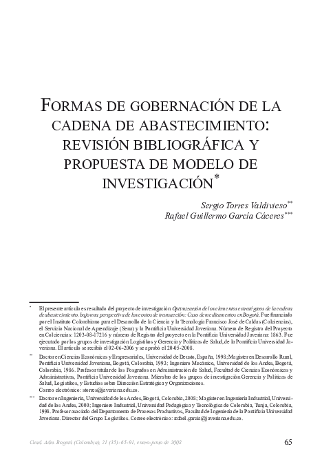 (PDF) Supply chain governance forms: a literature review and a research ...