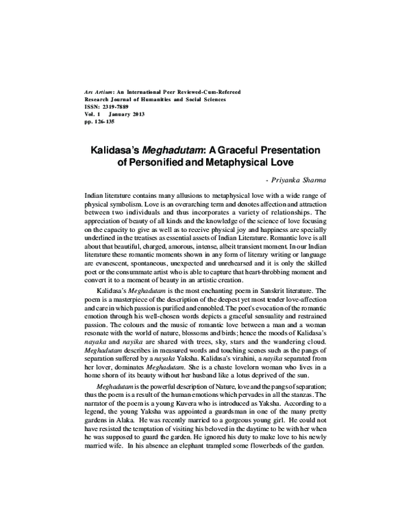 (PDF) Kalidasa’s Meghadutam: A Graceful Presentation of Personified and Metaphysical Love