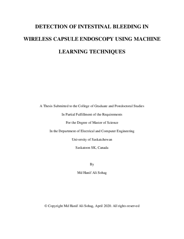 Pdf Detection Of Intestinal Bleeding In Wireless Capsule Endoscopy Using Machine Learning