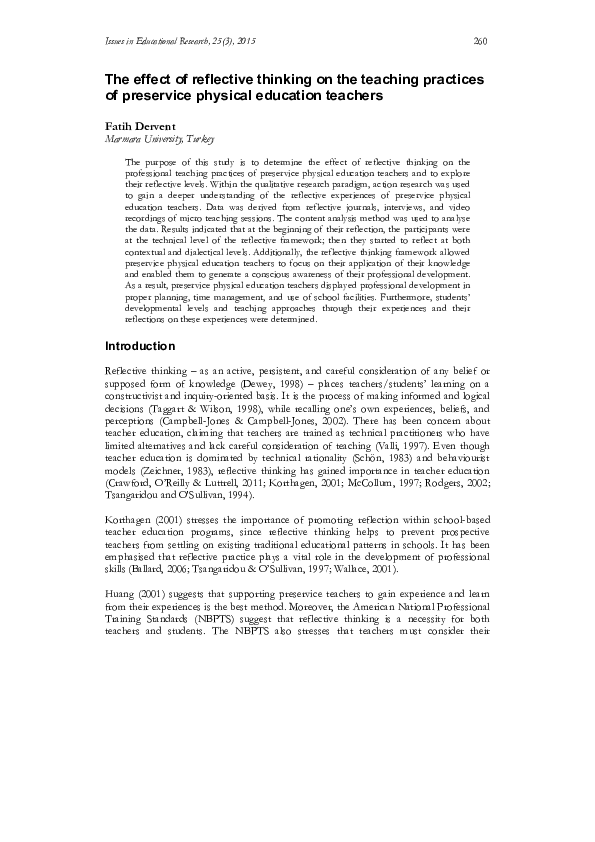 (PDF) The effect of reflective thinking on the teaching practices of preservice physical ...