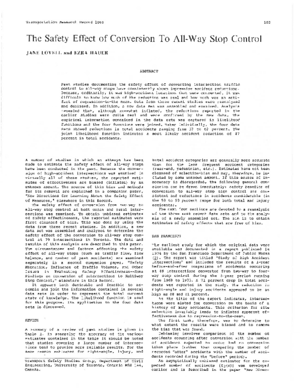 (PDF) The Safety Effect of Conversion to All-Way Stop Control