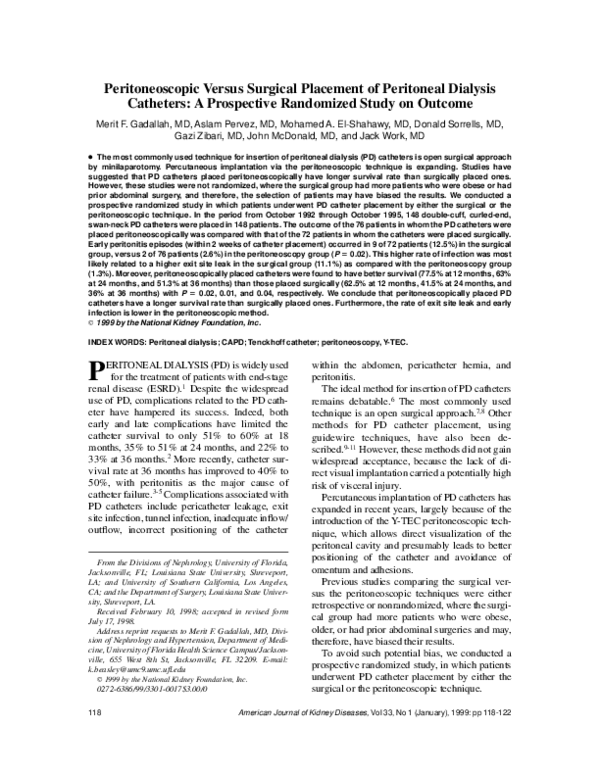 (PDF) Peritoneoscopic versus surgical placement of peritoneal dialysis catheters: A prospective ...