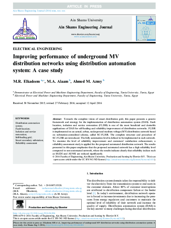 Pdf Improving Performance Of Underground Mv Distribution Networks Using Distribution