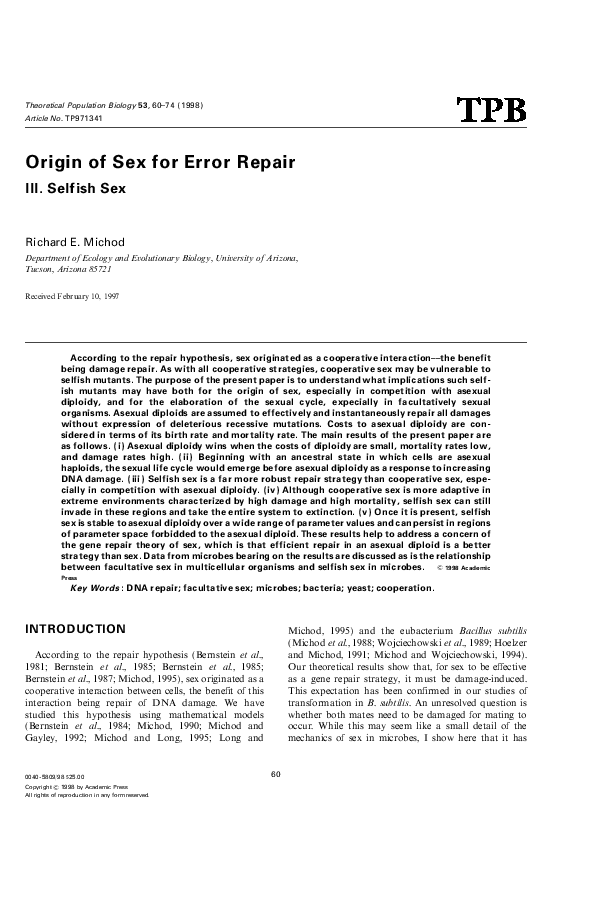 Pdf Sexual Evolution Repair Vs Asexual Strategies