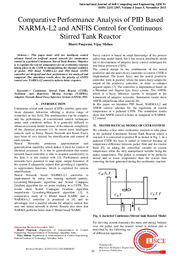 (PDF) Comparative Performance Analysis of PID Based NARMA-L2 and ANFIS Control for Continuous ...