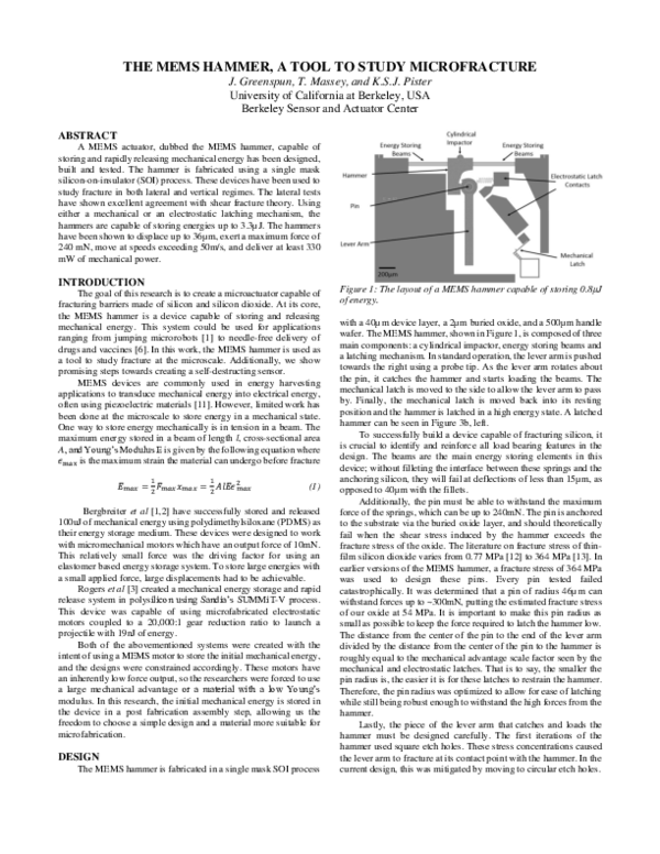 (PDF) The Mems Hammer, a Tool to Study Microfracture