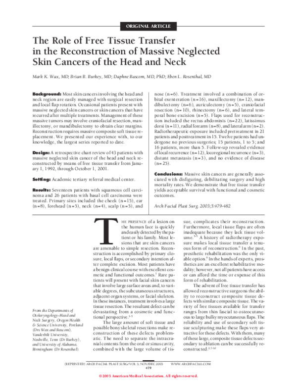 (PDF) The Role of Free Tissue Transfer in the Reconstruction of Massive ...