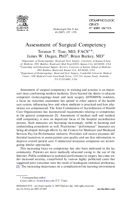 (PDF) Assessment of Surgical Competency
