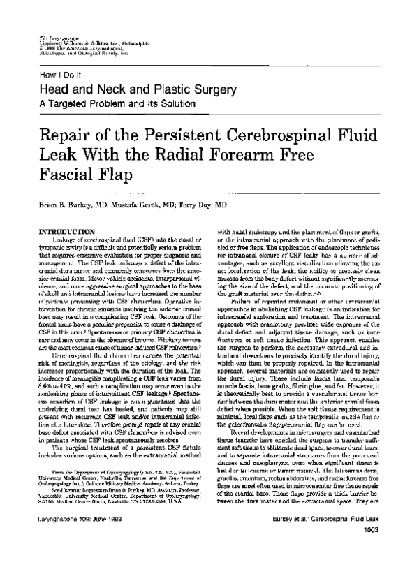 (PDF) Repair of the persistent cerebrospinal fluid leak with the radial ...