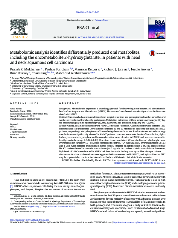 (PDF) Metabolomic analysis identifies differentially produced oral ...