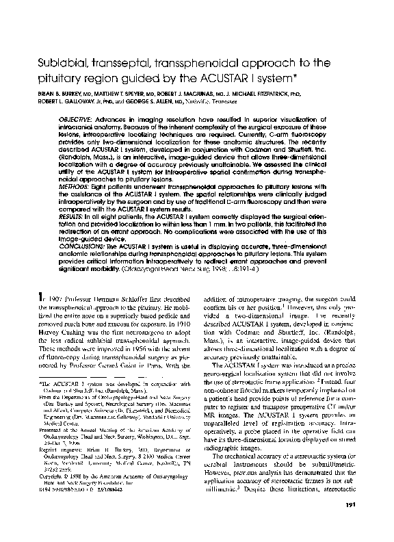 (PDF) Sublabial, transseptal, transsphenoidal approach to the pituitary ...