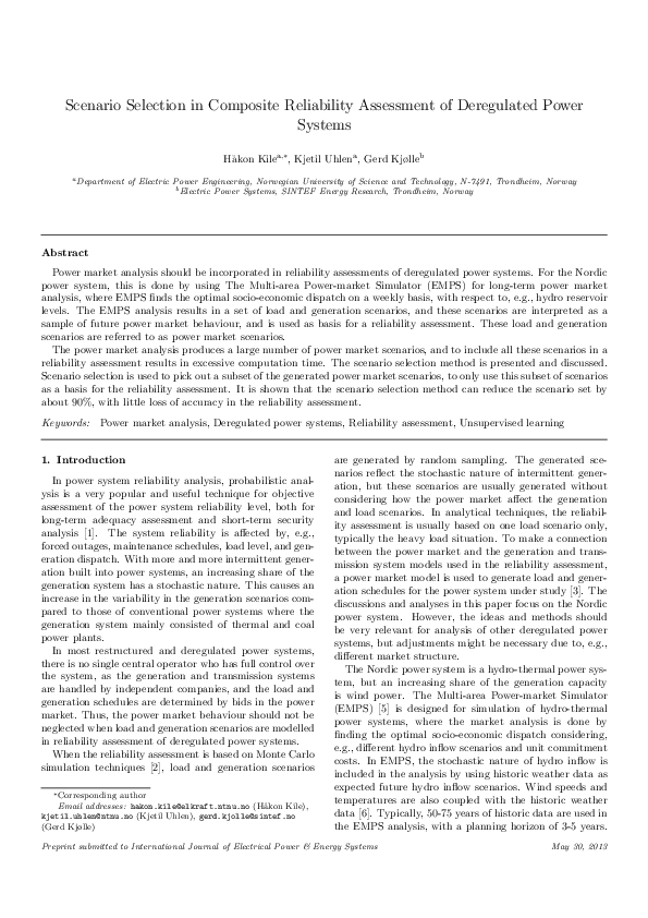 (PDF) Scenario selection in composite reliability assessment of deregulated power systems