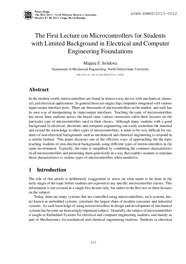 (PDF) The First Lecture on Microcontrollers for Students with Limited ...